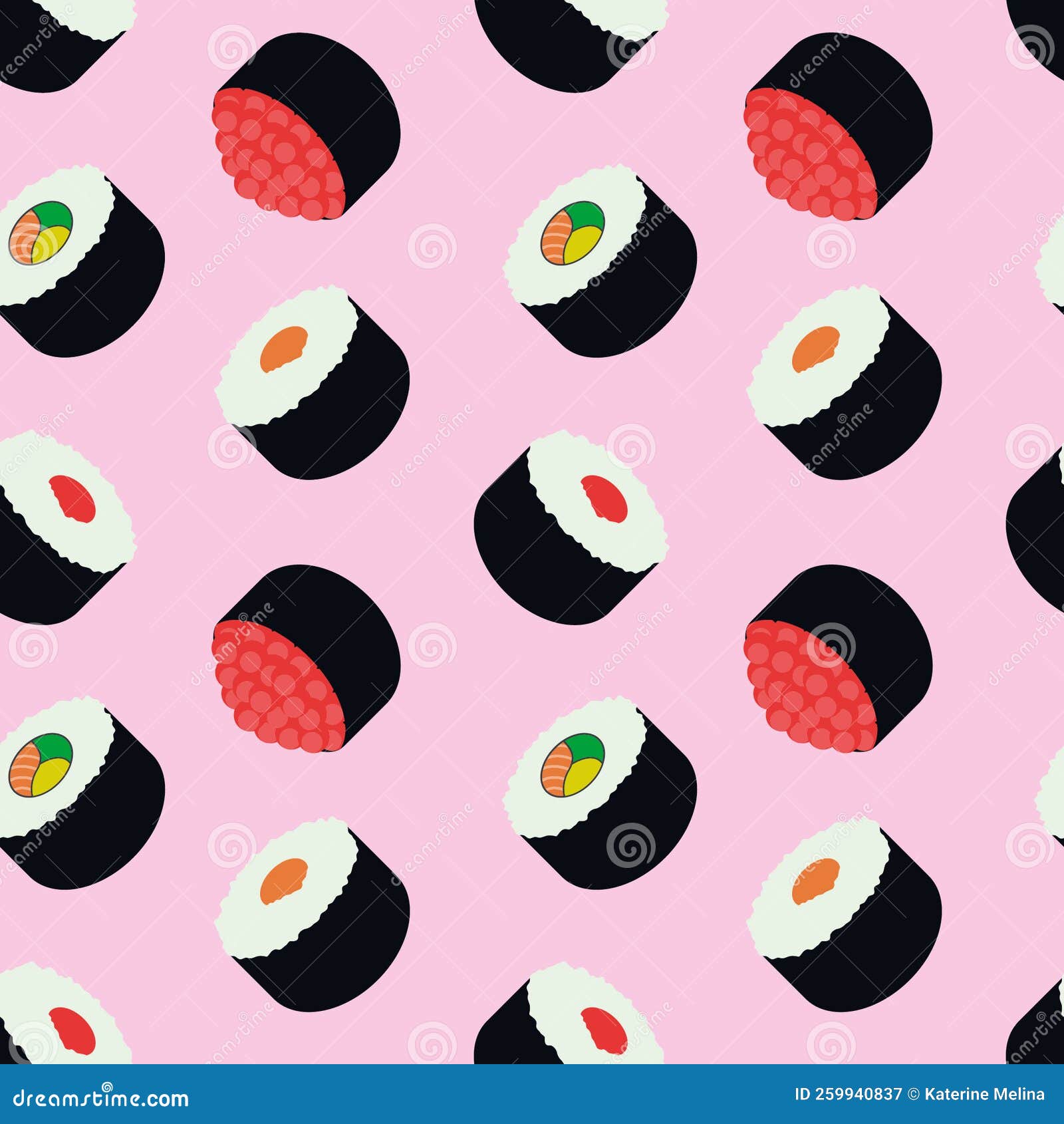 Sushi Roll Seamless Pattern, Japanese Traditional Food. Vector ...