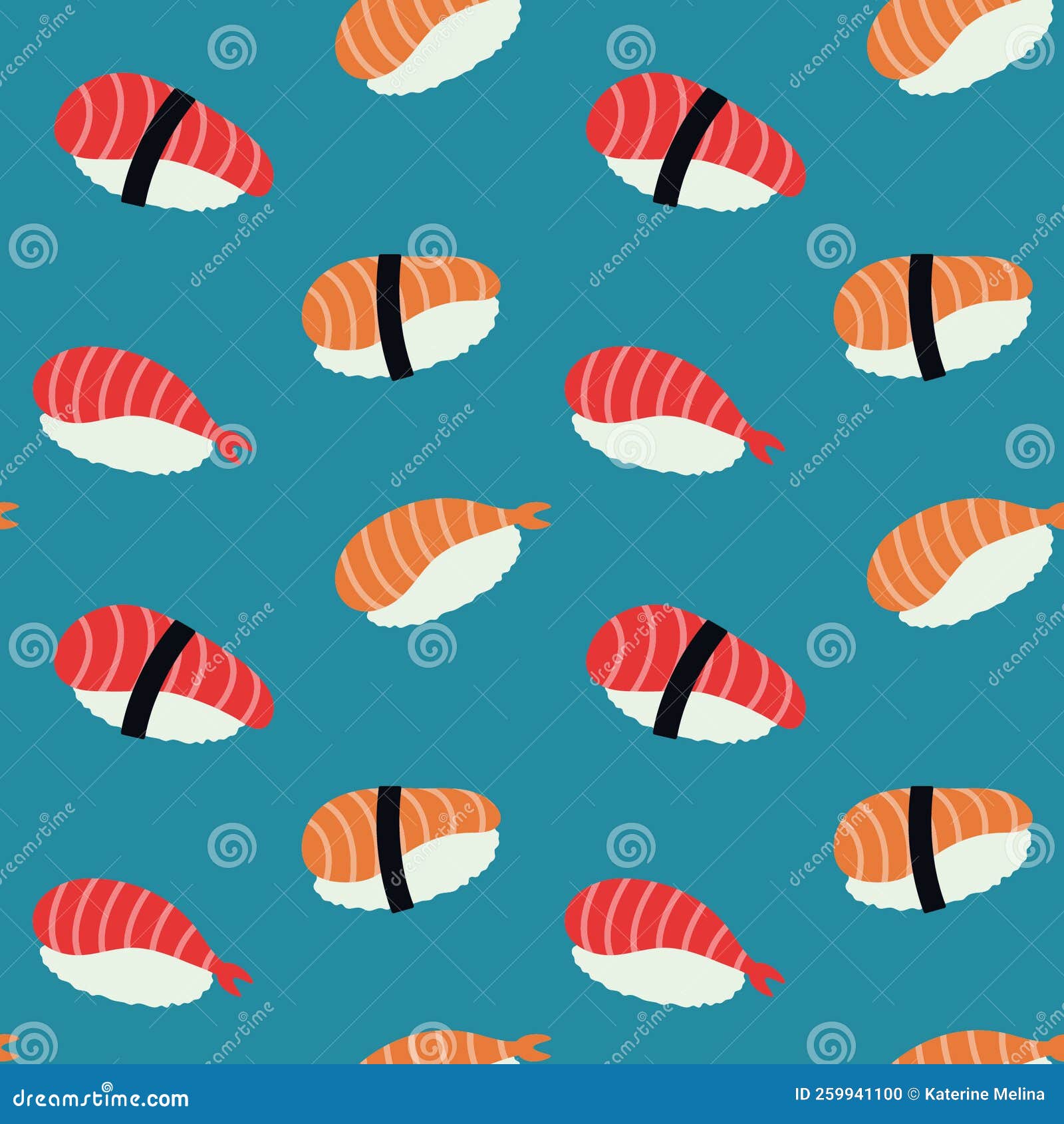 Ebi Sushi Seamless Pattern, Vector Illustration. Design for Asian ...