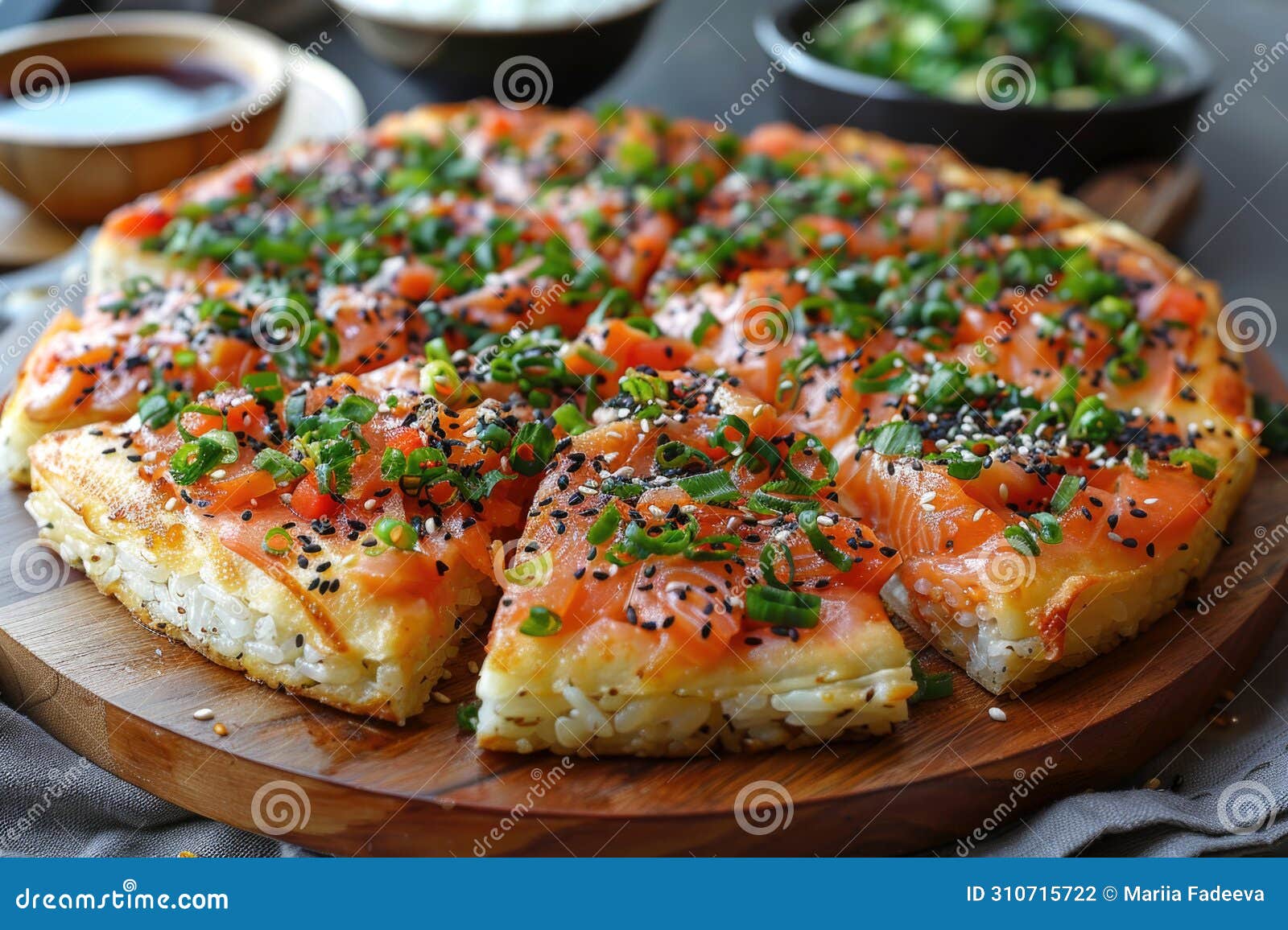 Sushi Pizza Combines Elements of Sushi and Pizza in One Dish. Stock ...