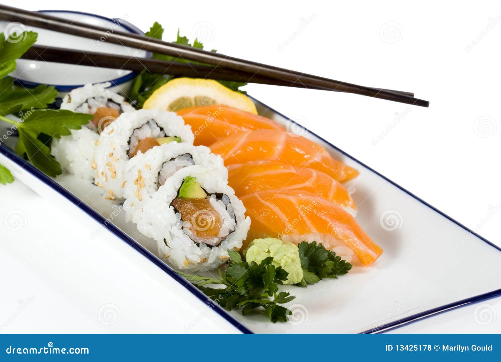Sushi on plate stock photo. Image of sushi, orange, white - 13425178