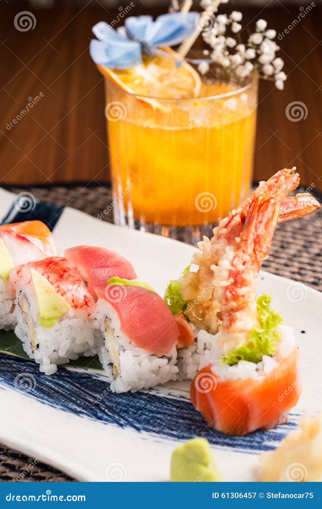Sushi Plate and a Cocktail in a Japanese Restaurant Stock Image - Image ...