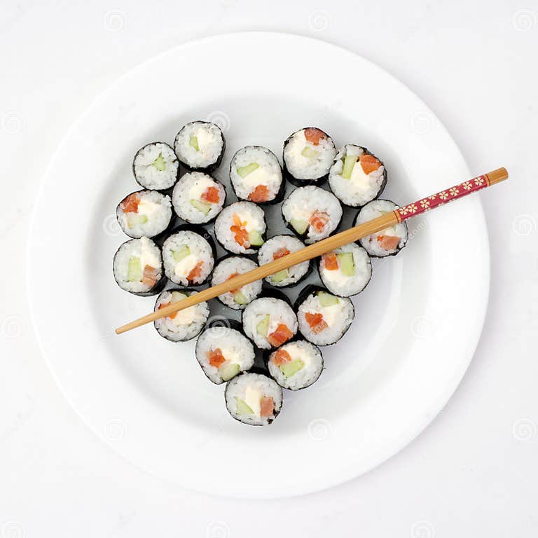 Sushi on a Plate in the Shape of Heart Stock Image - Image of diet ...