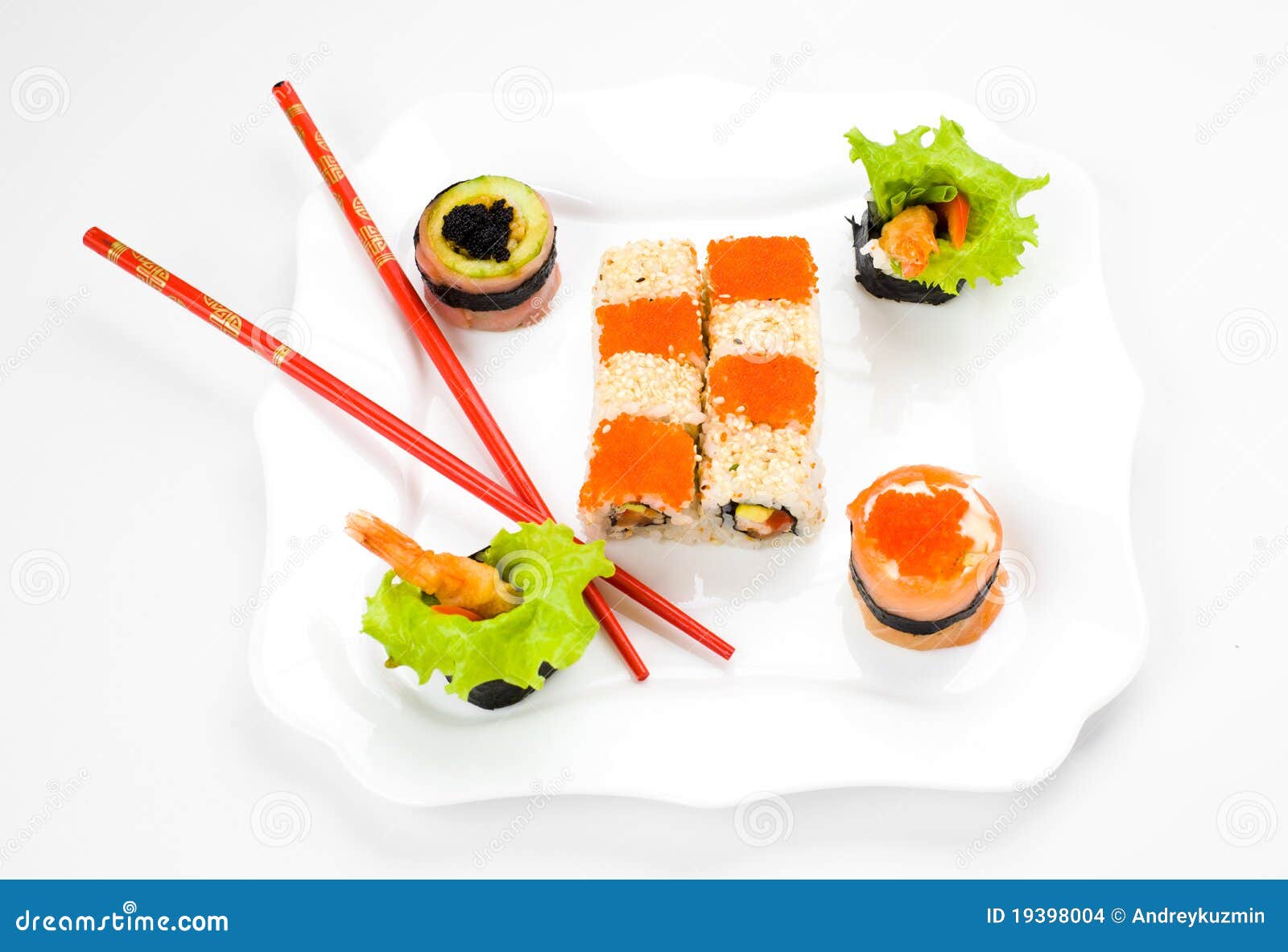 Sushi on Plate with Two Sticks Stock Photo - Image of seafood ...