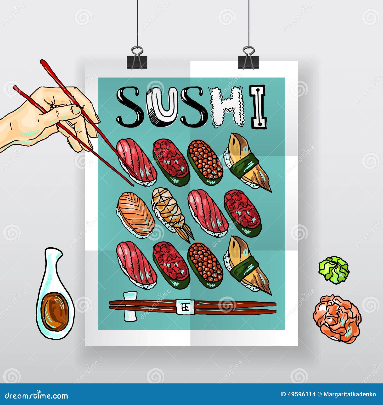 Sushi poster stock vector. Illustration of cuisine, plate - 49596114