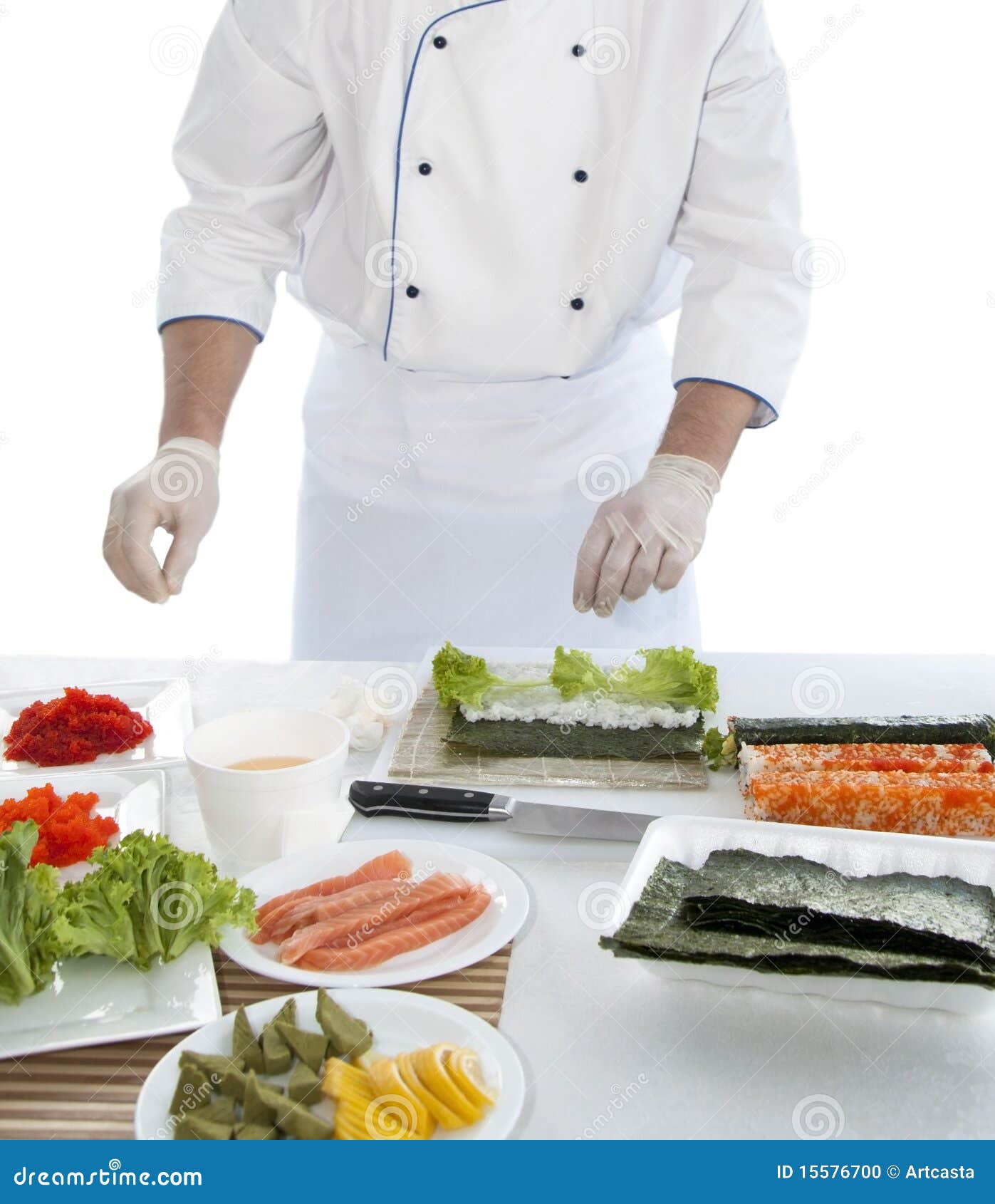 Sushi preparation stock photo. Image of knife, cuisine - 15576700