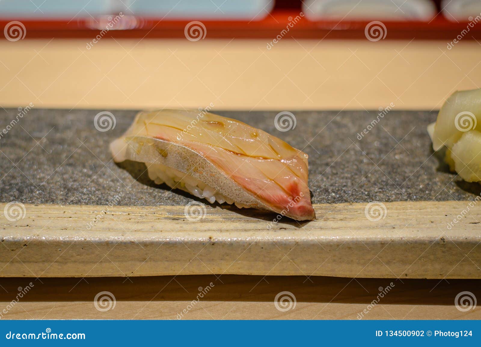 Sushi Raw Fish on Rice Served on a Plate Stock Photo - Image of entree ...