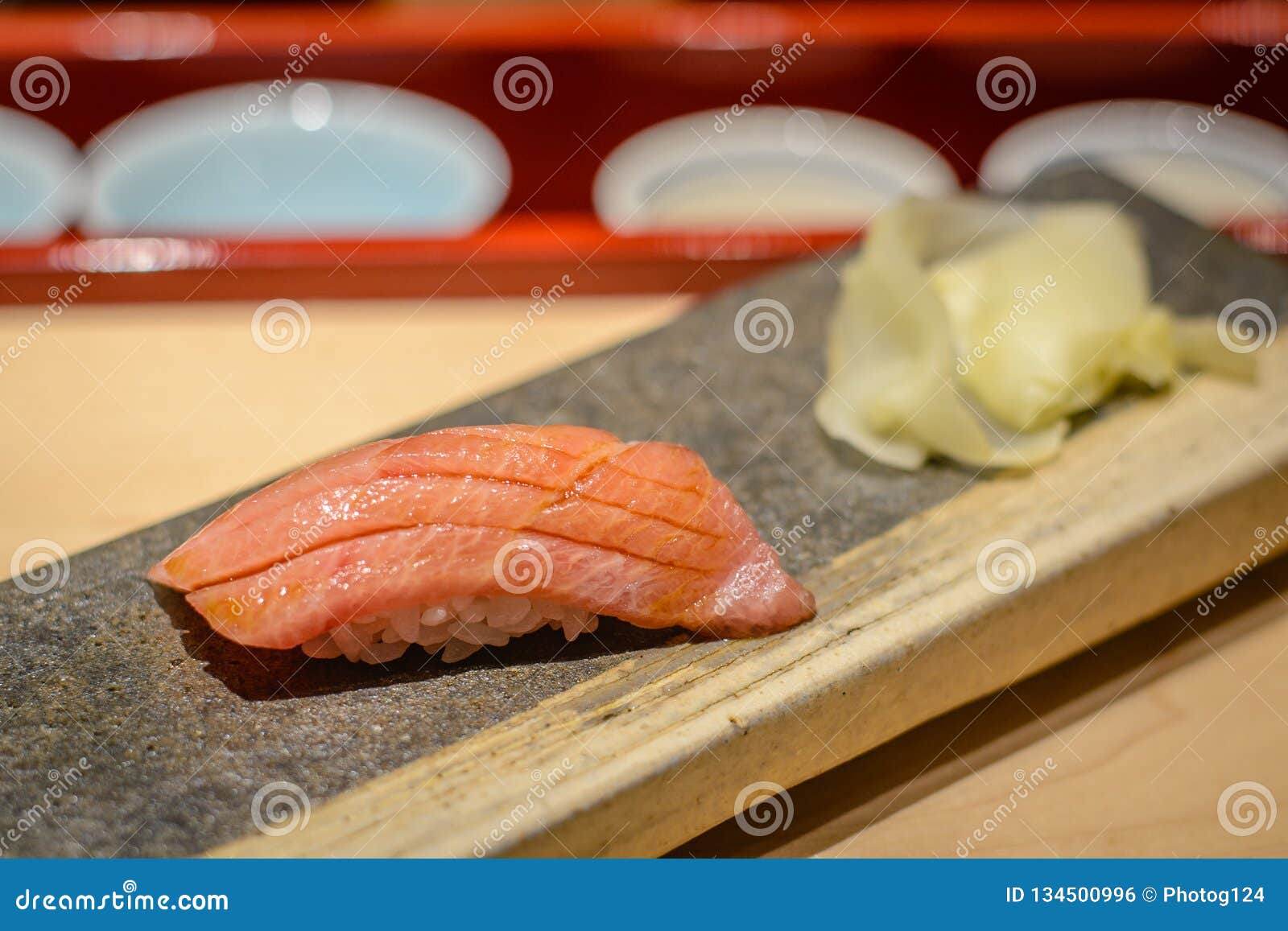 Sushi Raw Fish on Rice Served on a Plate Stock Photo - Image of main ...