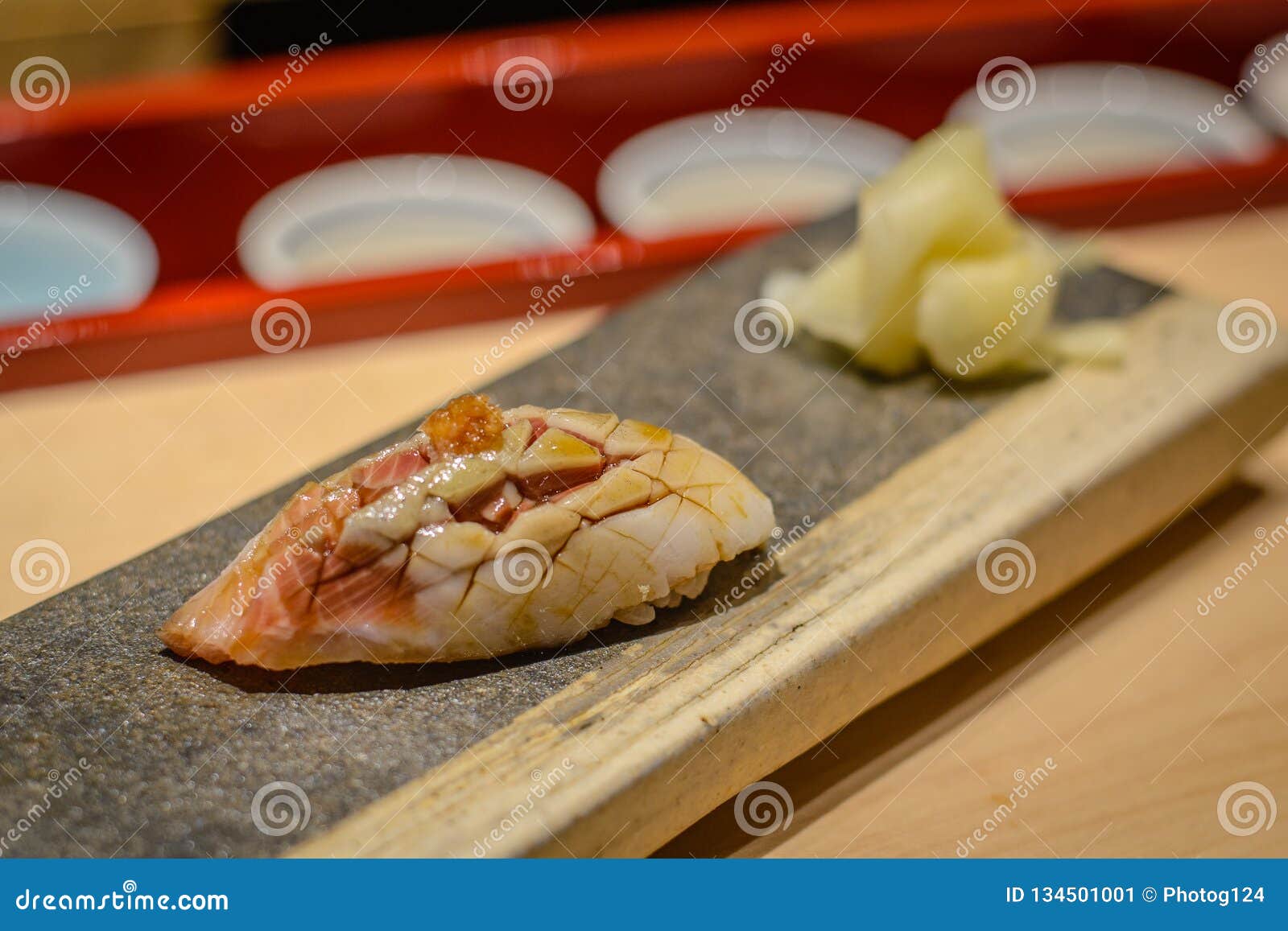 Sushi Raw Fish on Rice Served on a Plate Stock Image - Image of ...
