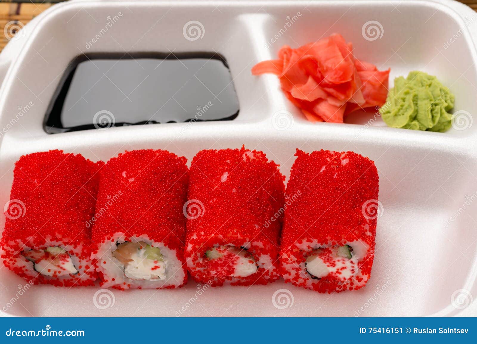 Sushi Red Rolls in White Plate Stock Image - Image of seafood, beauty ...