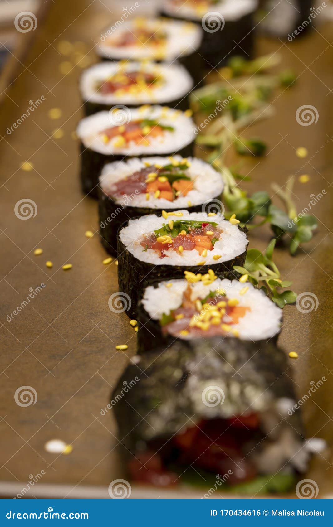 Sushi Roll Being Sliced in a Demonstaration Class Stock Photo - Image ...