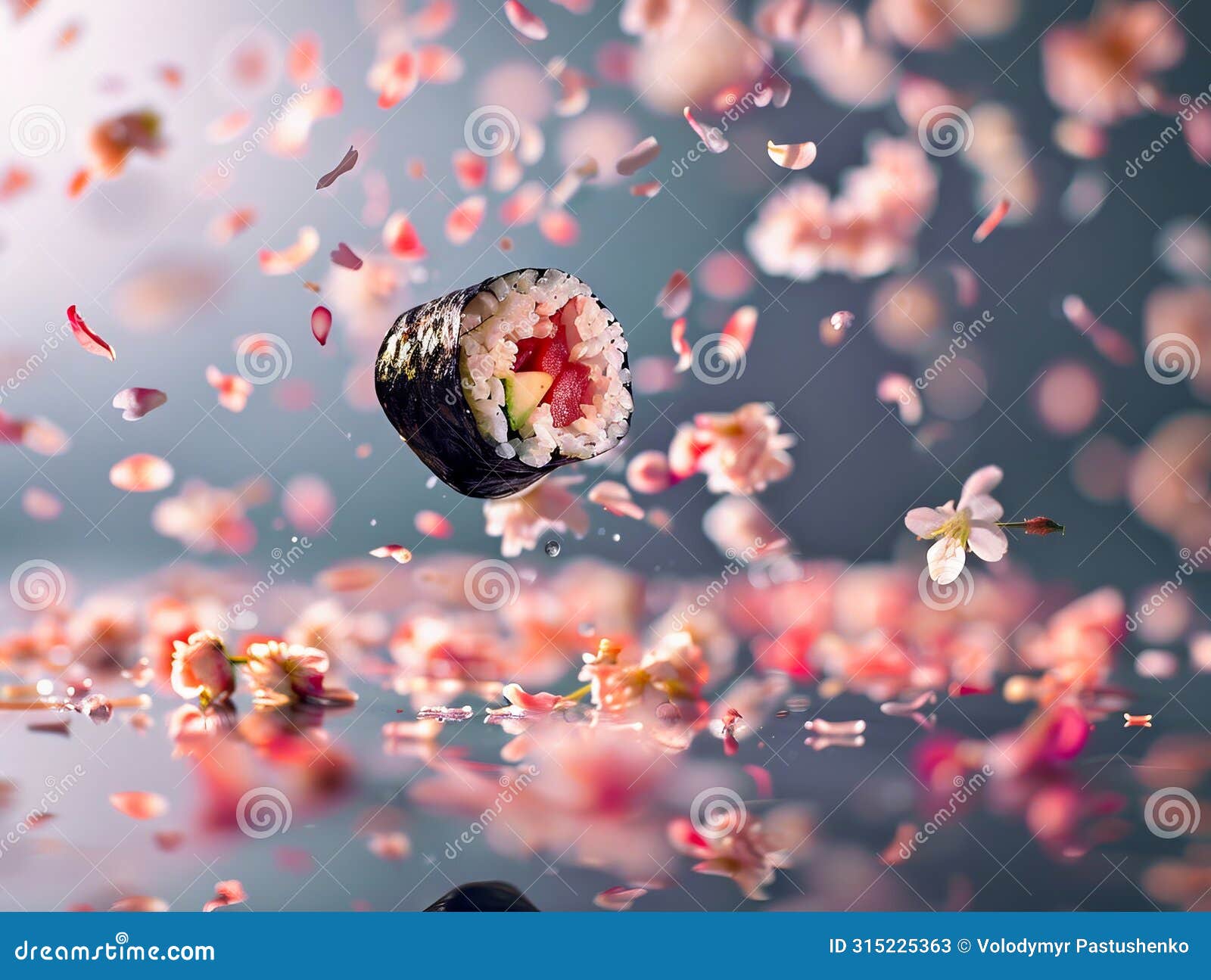 A Sushi Roll is Falling into the Water Stock Image - Image of float ...