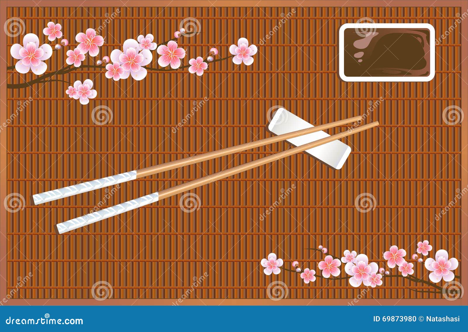 Sushi Roll Mat. Devices for Asian Cuisine. Sakura Blossom Branches ...