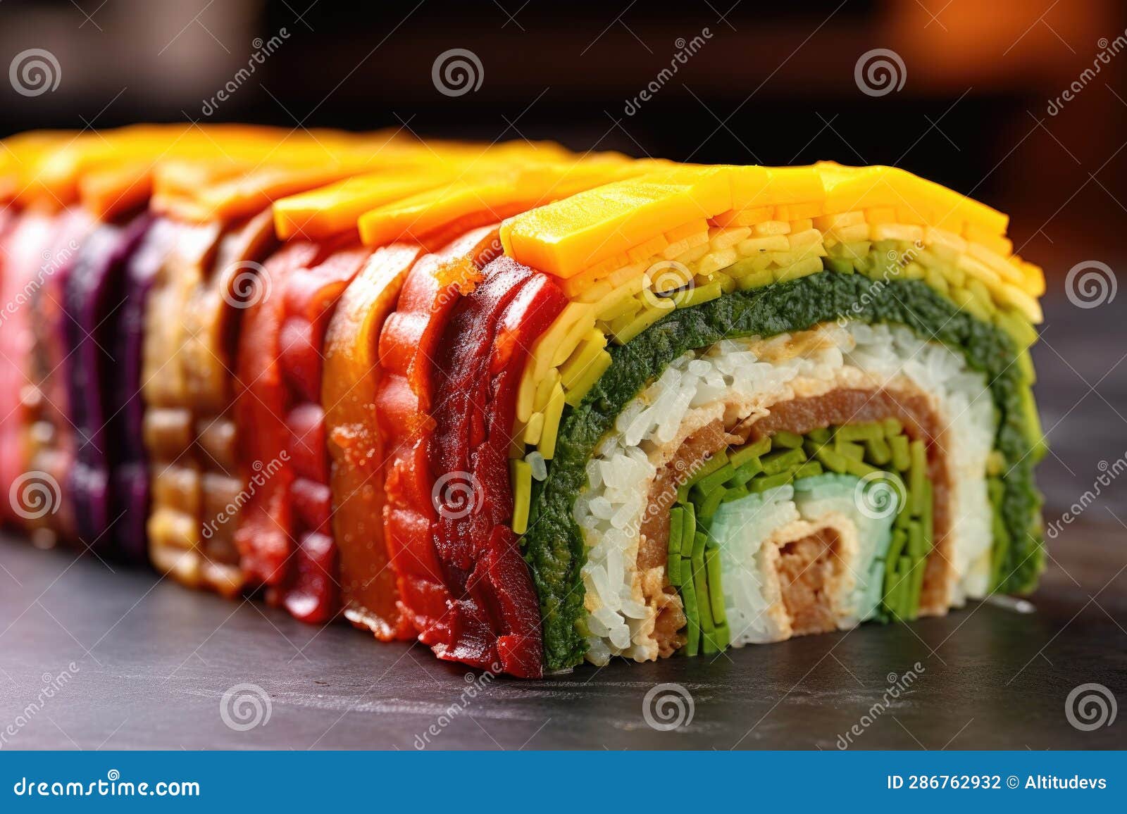 Sushi Roll Mid-roll, Showing Layers of Ingredients Stock Photo - Image ...