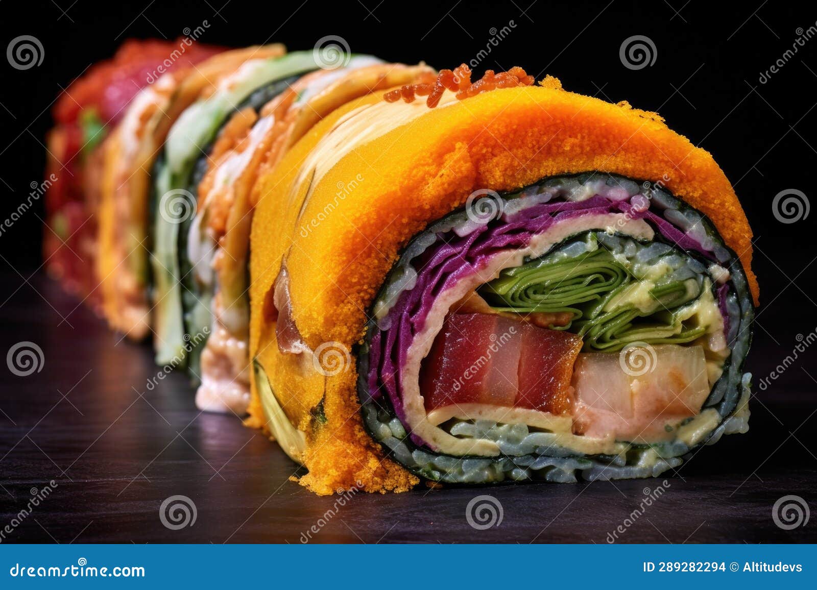 Sushi Roll Mid-roll, Showing Layers of Ingredients Stock Photo - Image ...