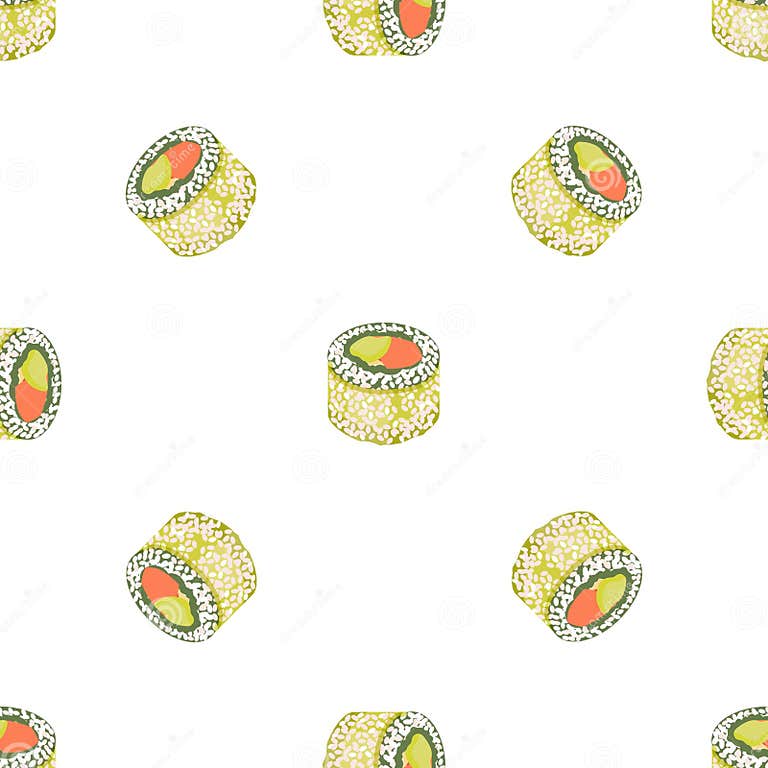 Sushi Roll Pattern Seamless Vector Stock Vector - Illustration of ...
