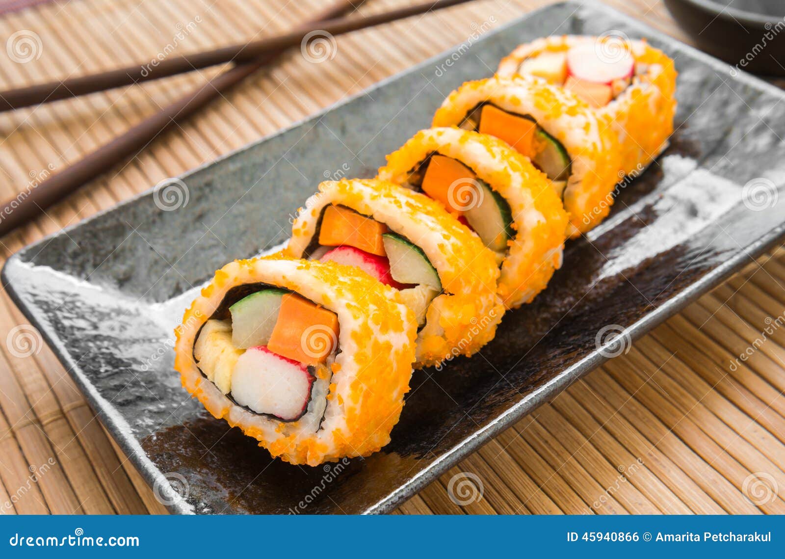 Sushi roll on plate stock photo. Image of cooking, rice - 45940866