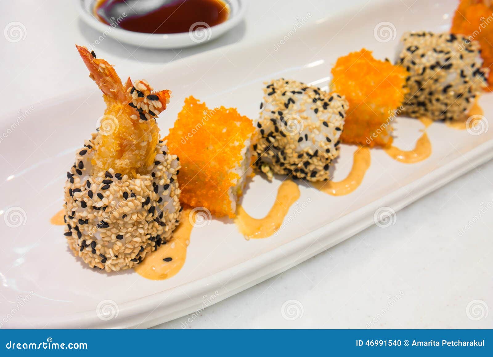 Sushi roll on plate stock photo. Image of oriental, orange - 46991540