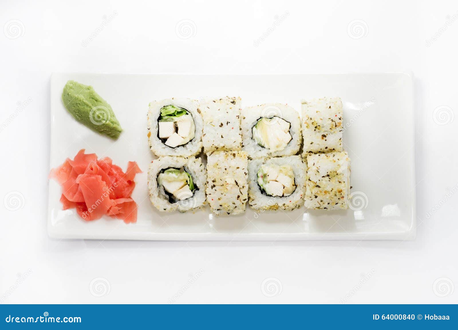 Sushi Roll Platted on a White Plate Stock Photo - Image of seaweed ...