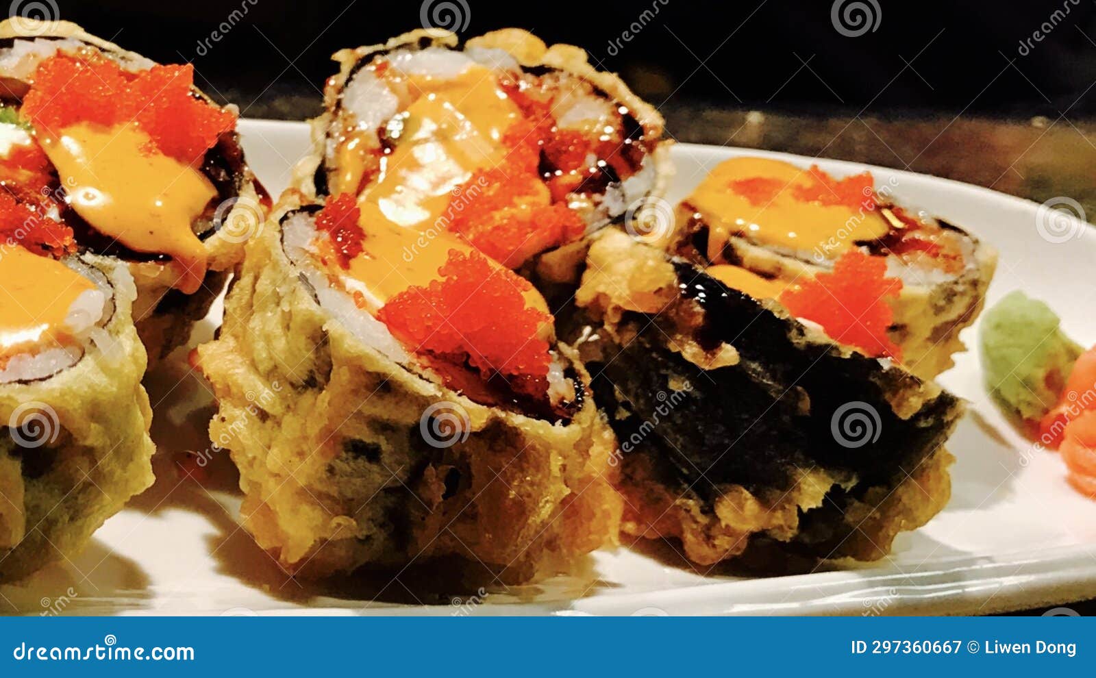 Dynamite sushi roll stock image. Image of food, salmon - 297360667