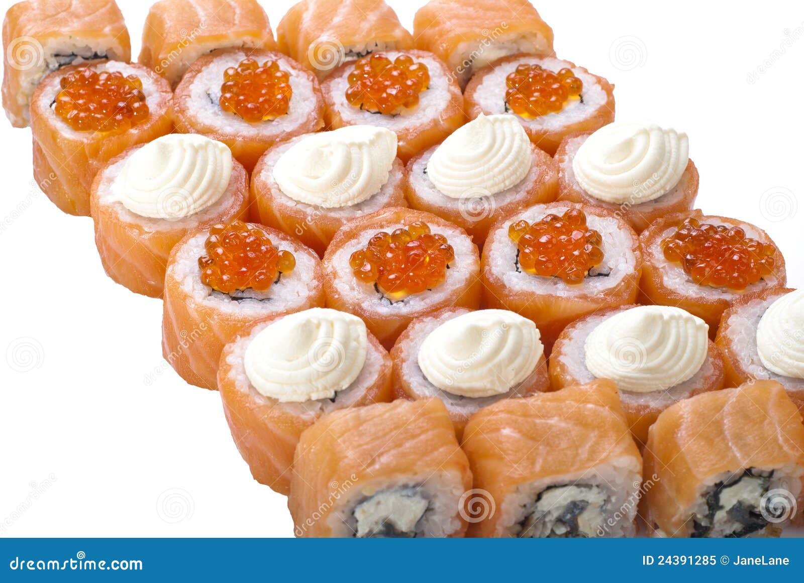 Sushi Roll Set Isolated on White Stock Image - Image of delicacy ...