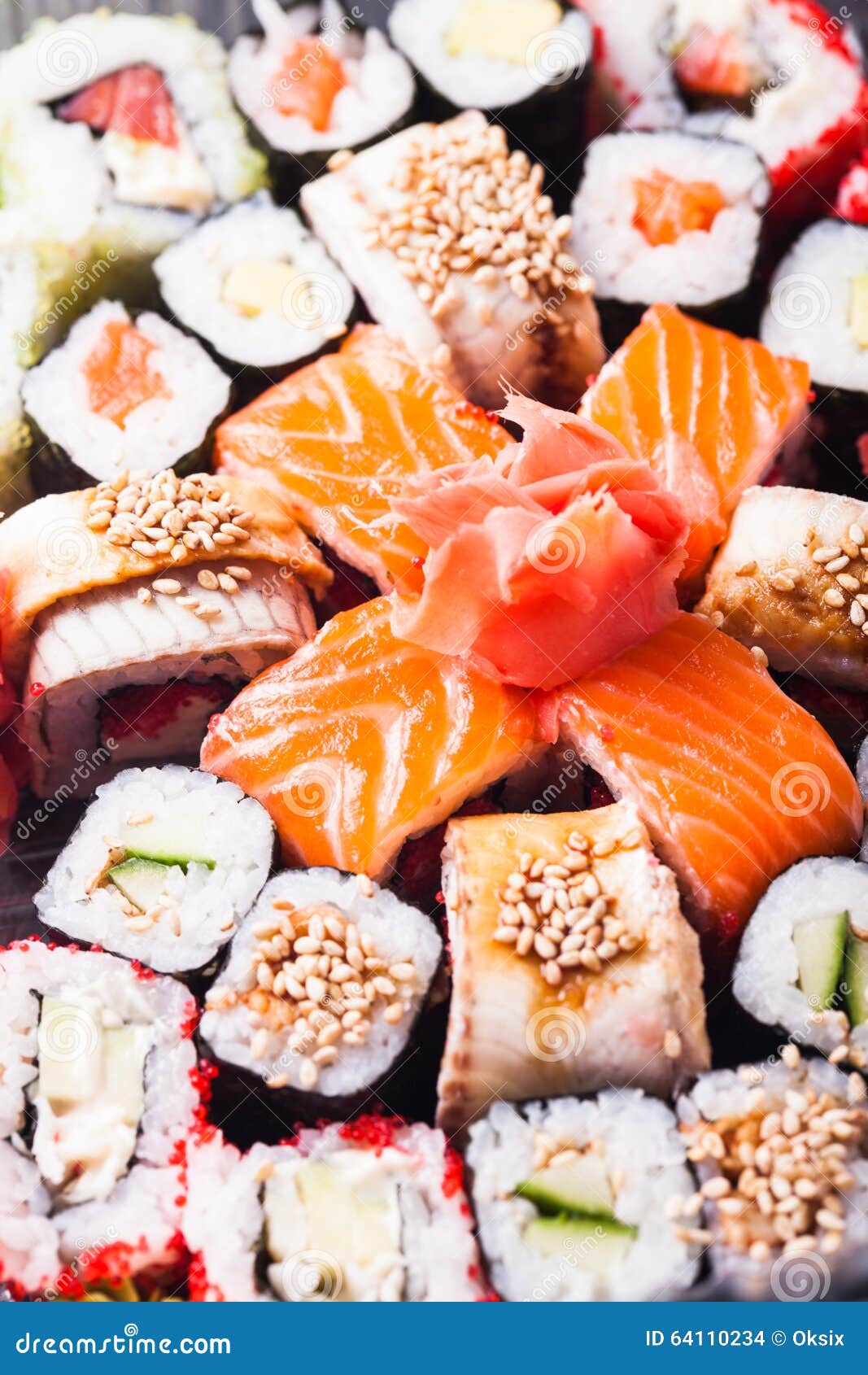 Sushi roll set stock photo. Image of gourmet, menu, colorful - 64110234