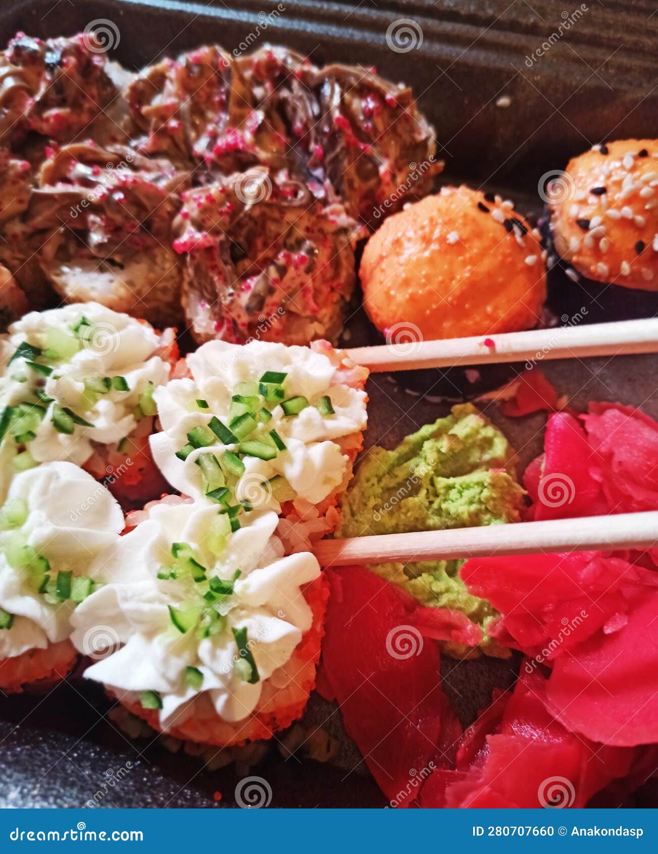 Sushi Roll Set Served in Box. Flat Lay Stock Photo - Image of equipment ...