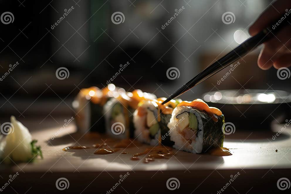 A Sushi Roll Sliced into Bite-sized. Generative AI Stock Illustration ...