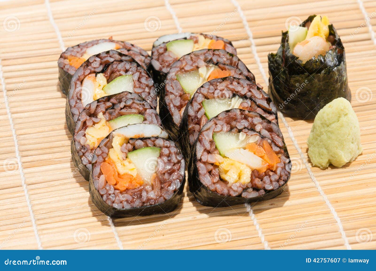 Sushi Roll with Vegetable and Coast Rice Inside beside Wasabi Stock ...