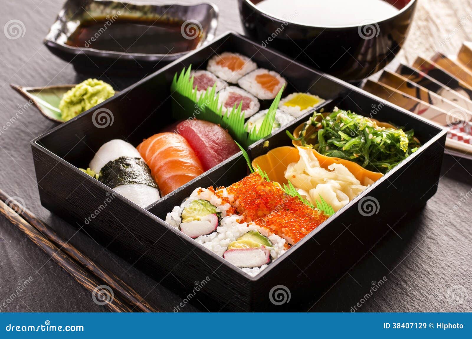 Sushi and Rolls in Bento Box Stock Image - Image of delicacy, food ...
