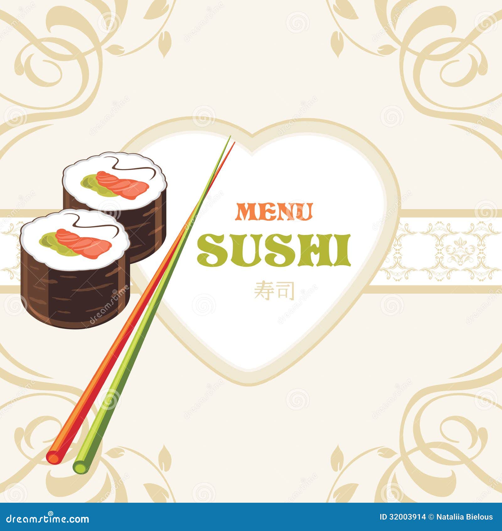 Sushi Rolls and Chopsticks. Label for Menu Design Stock Vector ...