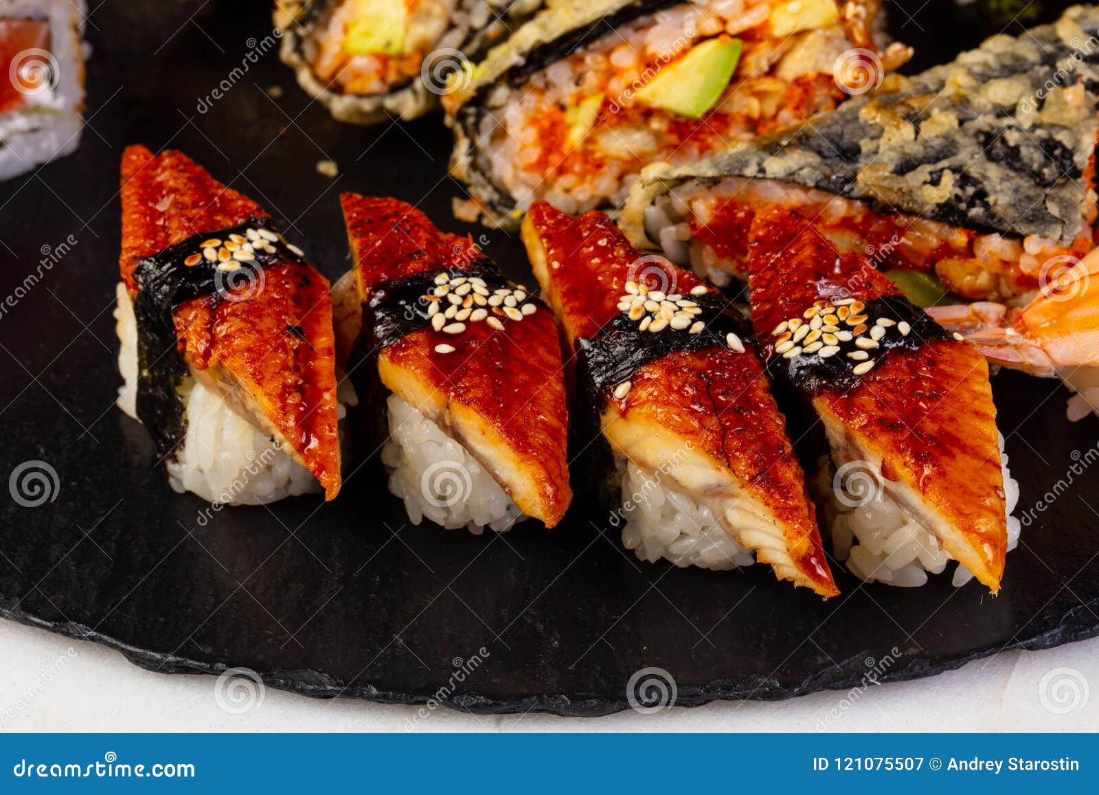 Sushi and rolls mix stock image. Image of restaurant - 121075507