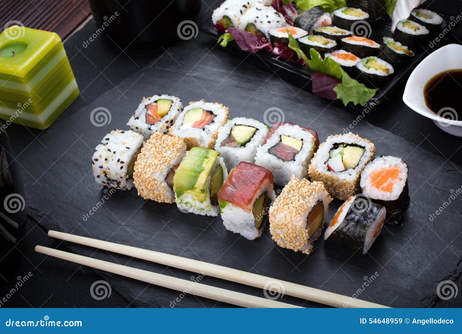 Sushi rolls on plate stock image. Image of freshness - 54648959