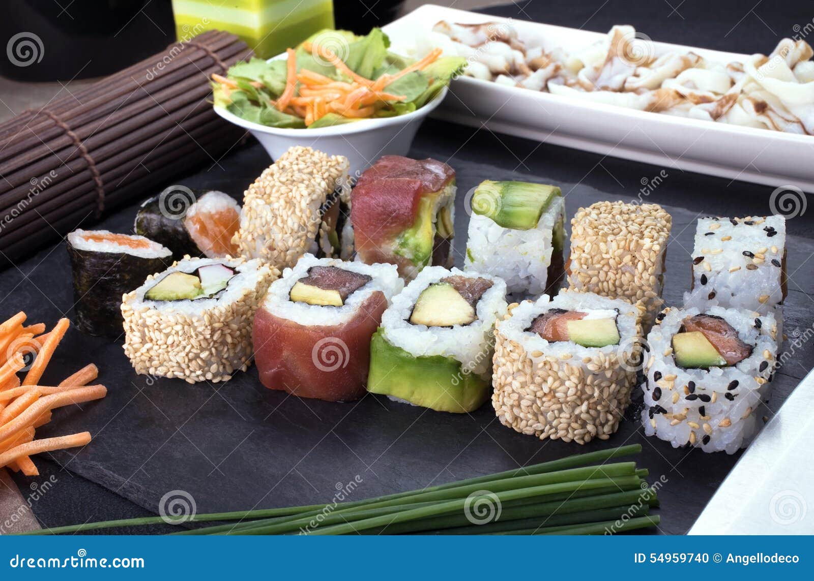 Sushi Rolls Prepared on Plate Stock Photo - Image of combined, plate ...