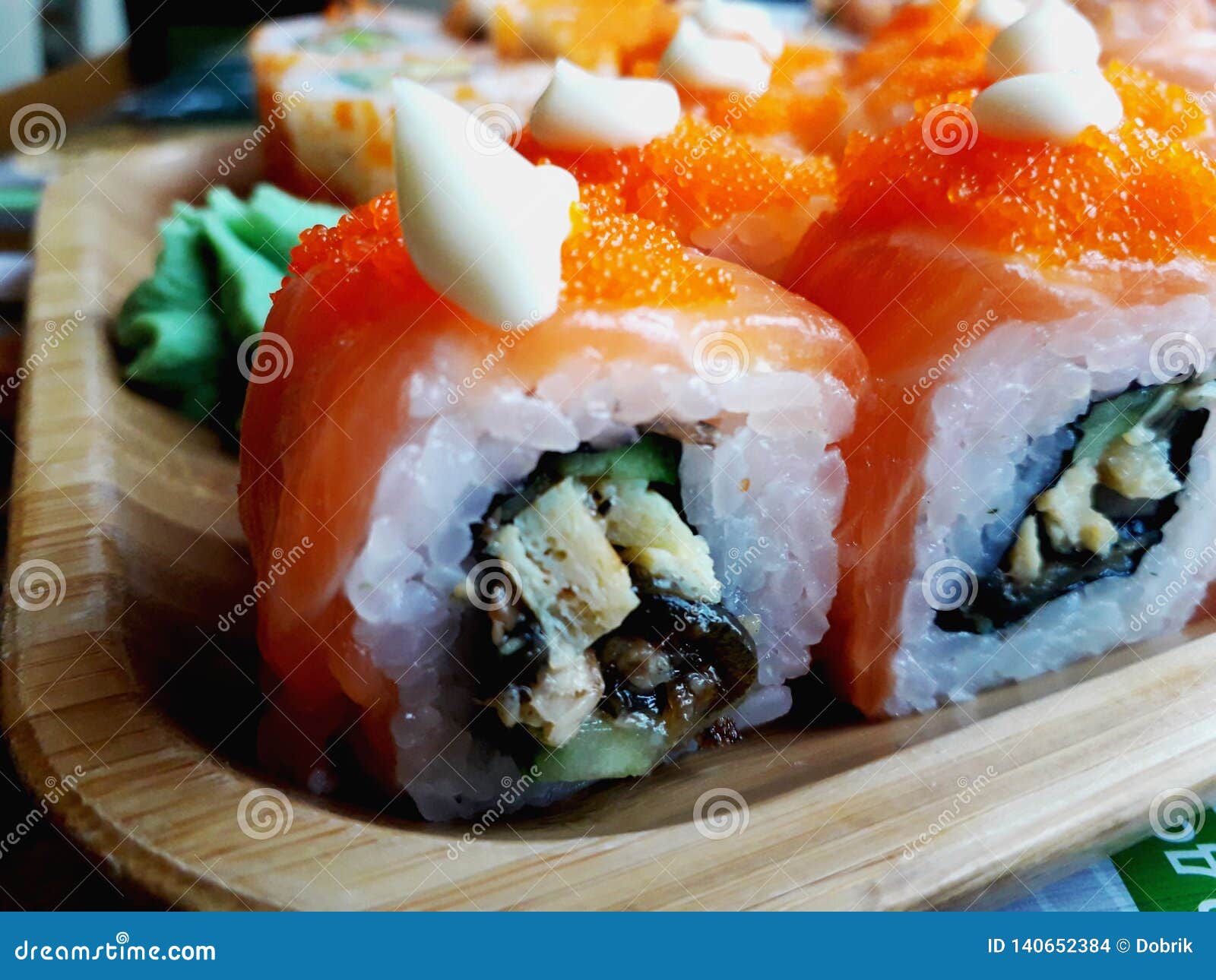 Sushi Rolls of Rice and Red Caviar are Macro Stock Photo - Image of ...