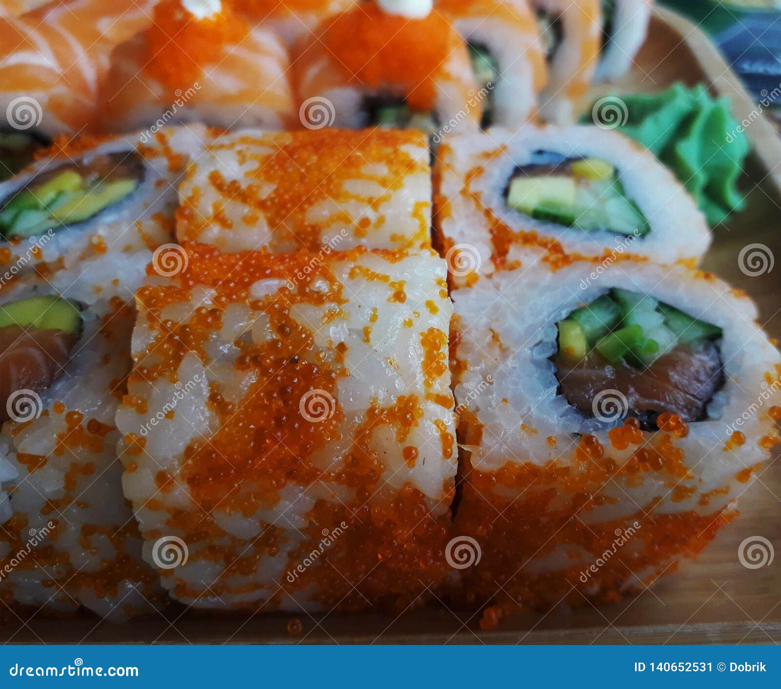 Sushi Rolls of Rice and Red Caviar are Macro Stock Image - Image of ...
