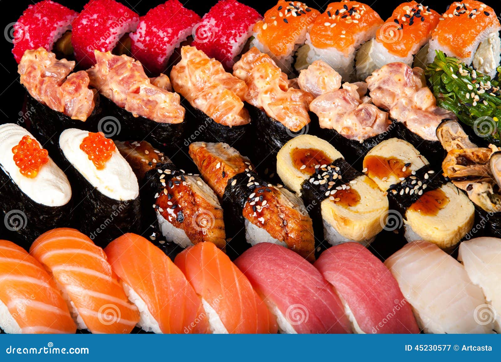 Sushi rolls and sashimi stock image. Image of diet, salmon - 45230577