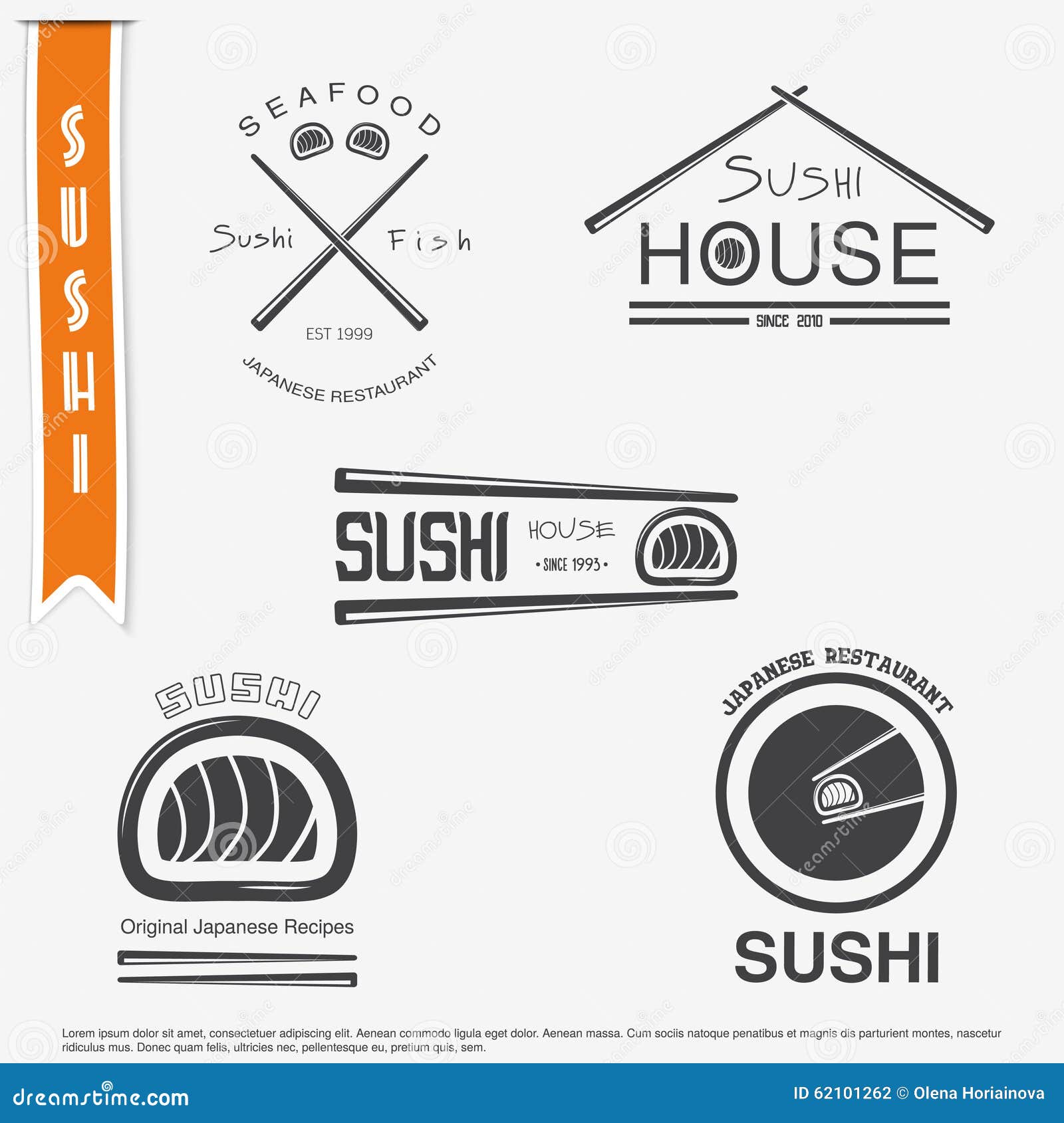 Sushi and Rolls a Set. Japanese Kitchen. Typographic Labels, Logos and ...