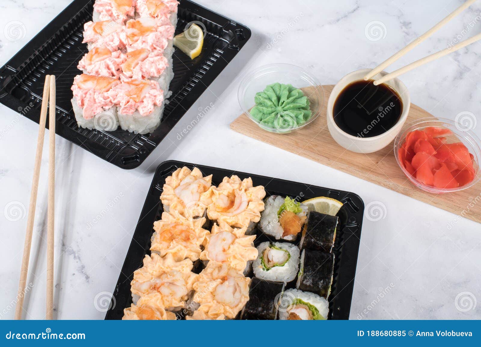 Sushi Rolls Set in Take Away Boxes Stock Image - Image of menu, gourmet ...
