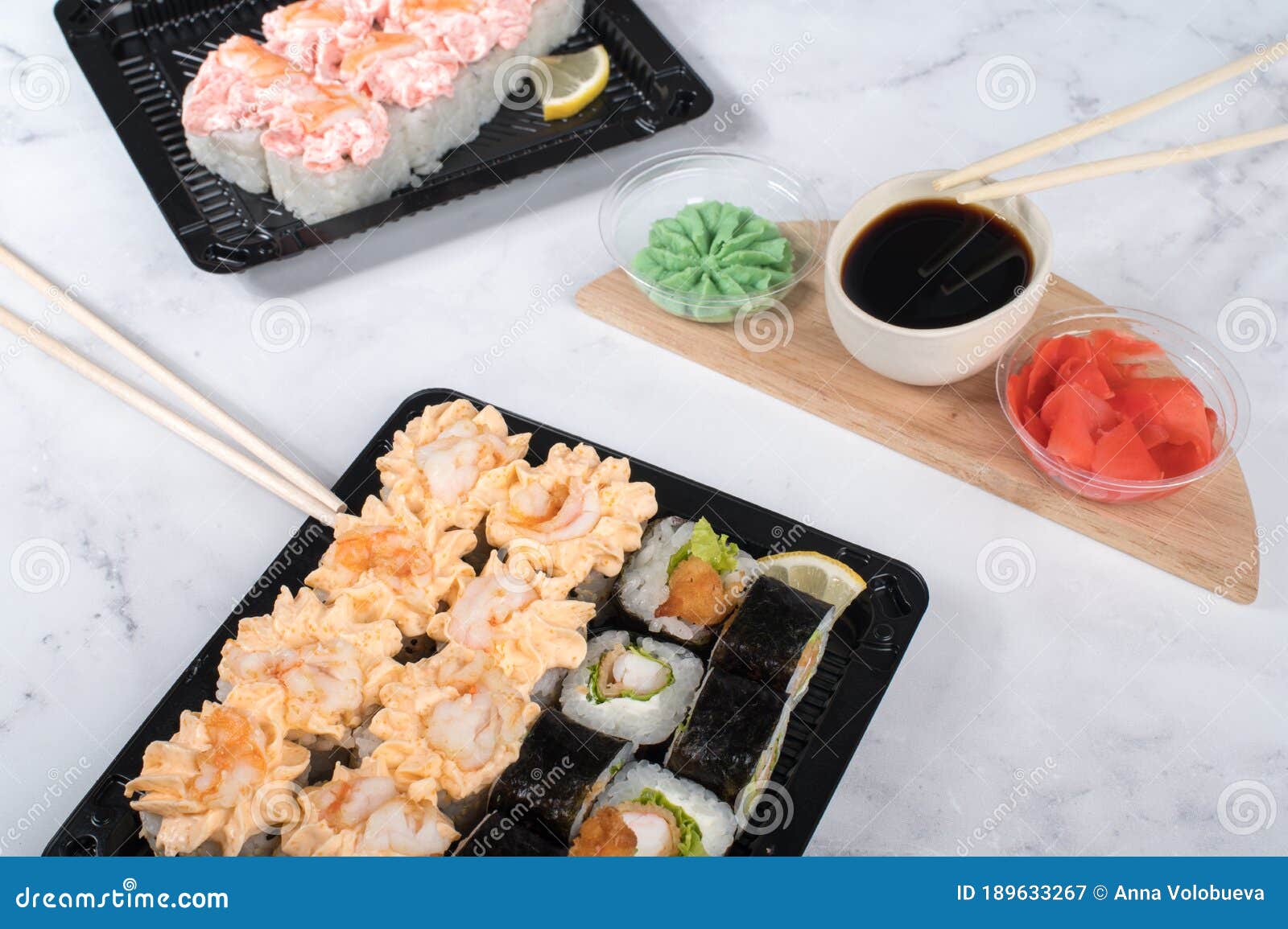 Sushi Rolls Set in Take Away Boxes Stock Image - Image of fish, asian ...