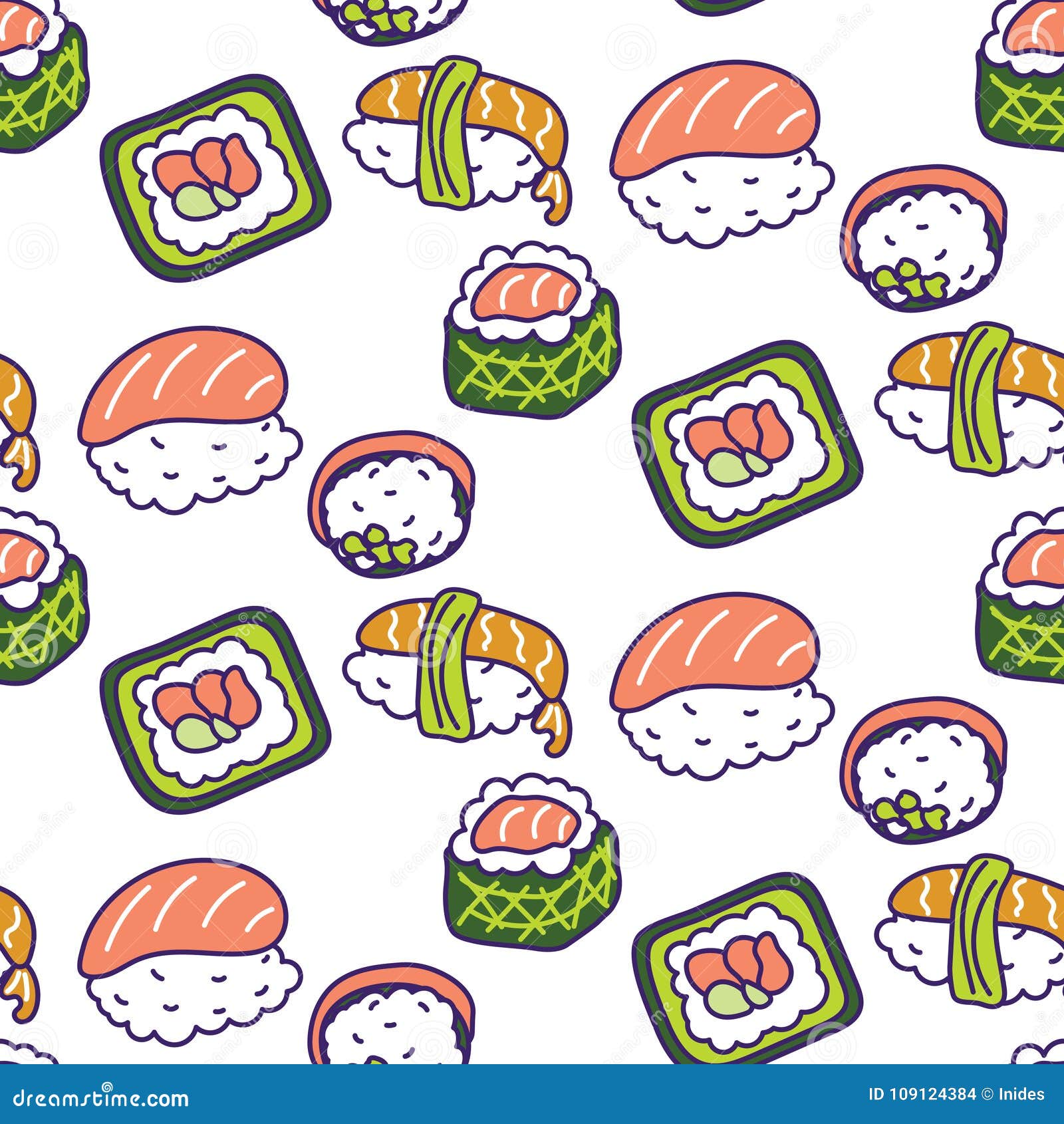 Sushi Rolls Set Vector Seamless Pattern. Stock Vector - Illustration of ...