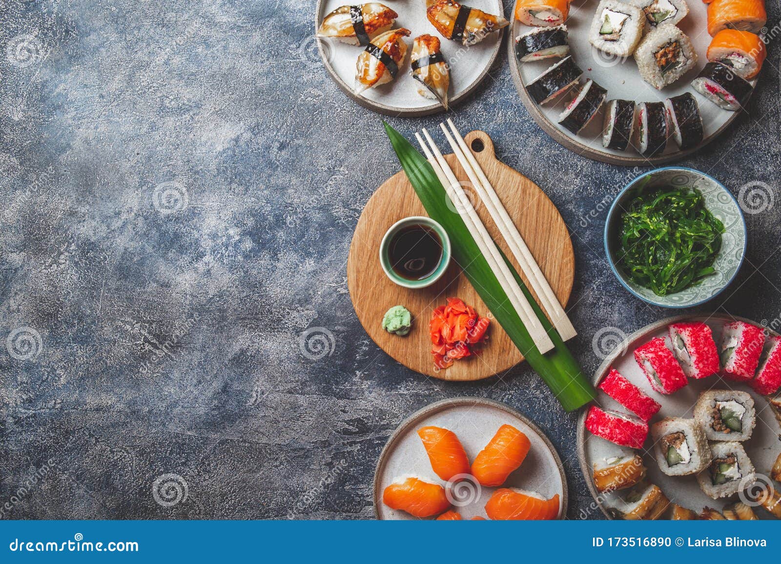 Sushi and Rolls Sets. Japonese Food Stock Photo - Image of seafood ...