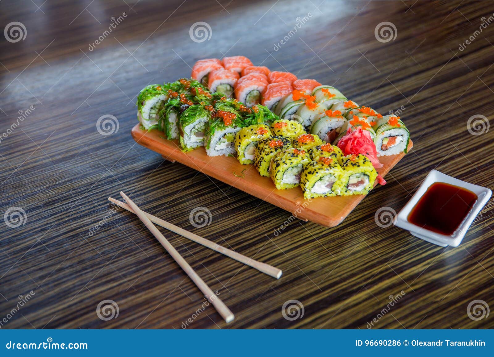 Sushi rolls on the table stock photo. Image of japanese - 96690286