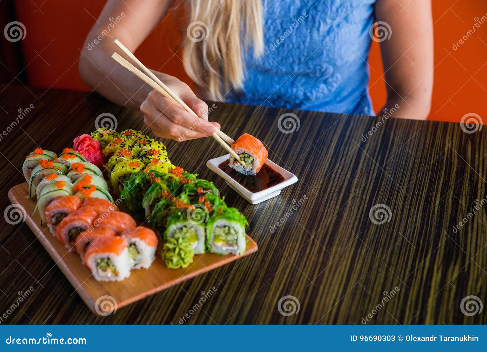Sushi rolls on the table stock image. Image of rolls - 96690303