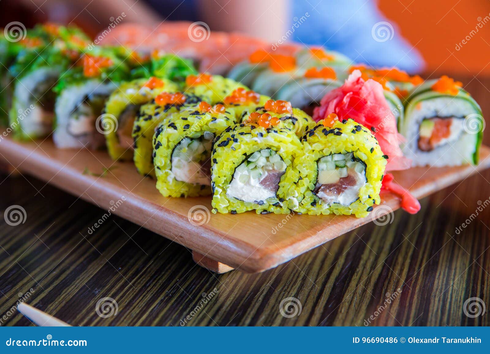 Sushi rolls on the table stock photo. Image of salmon - 96690486