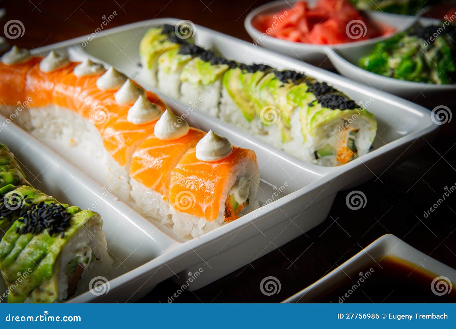 Sushi rolls table setting stock photo. Image of dishes - 27756986