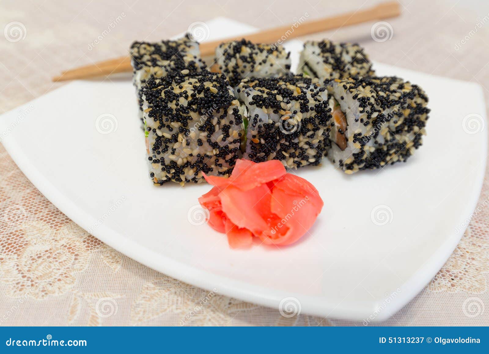 Sushi Rolls,wasabi and Ginger on Plate Stock Image - Image of closeup ...