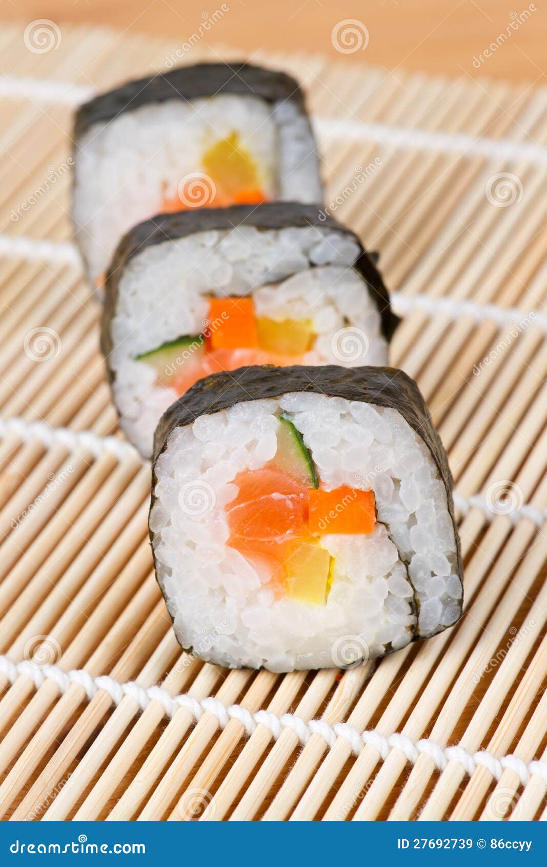 Sushi in a row stock image. Image of gourmet, seafood - 27692739