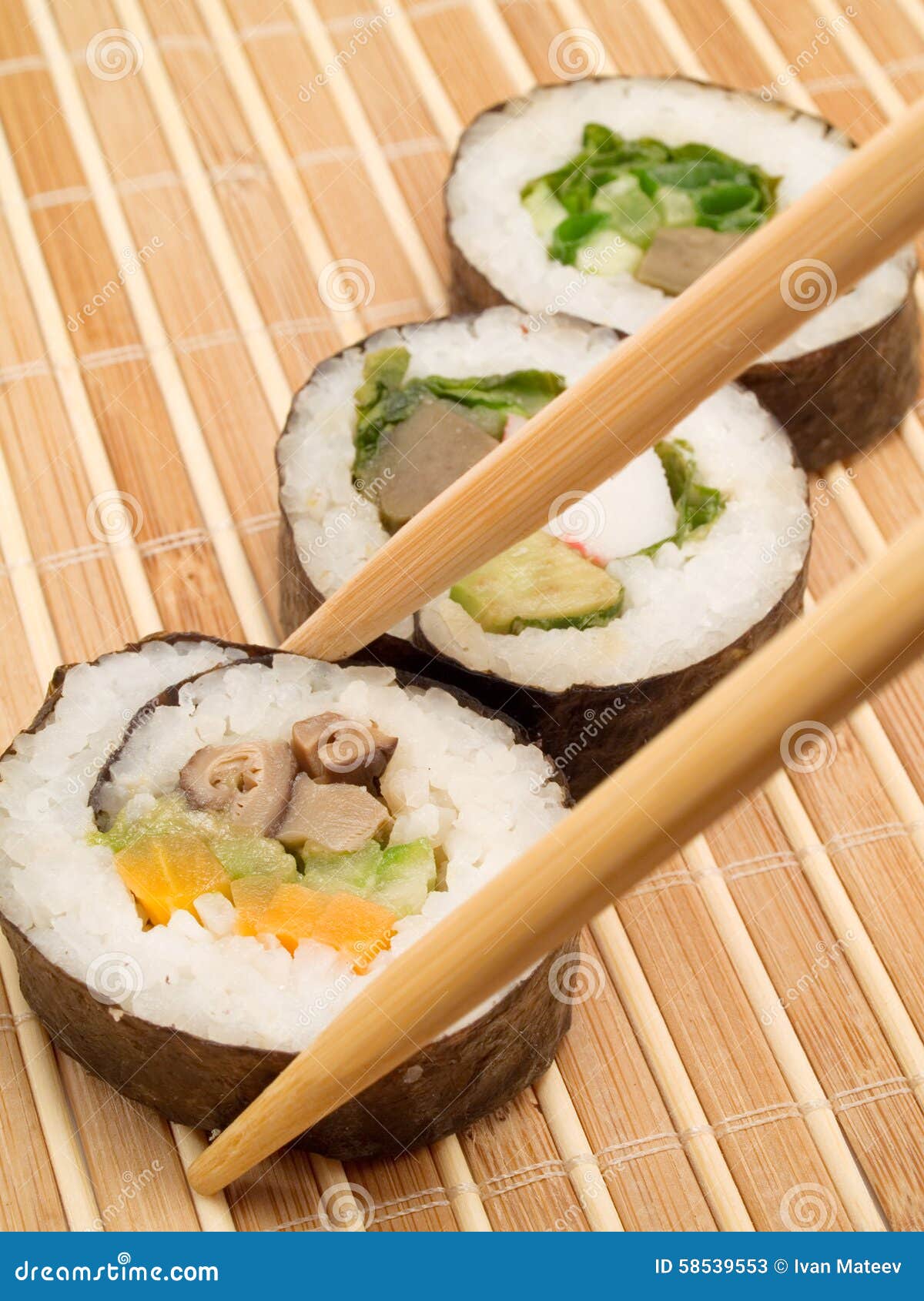 Sushi stock image. Image of three, gourmet, rice, vegetable - 58539553