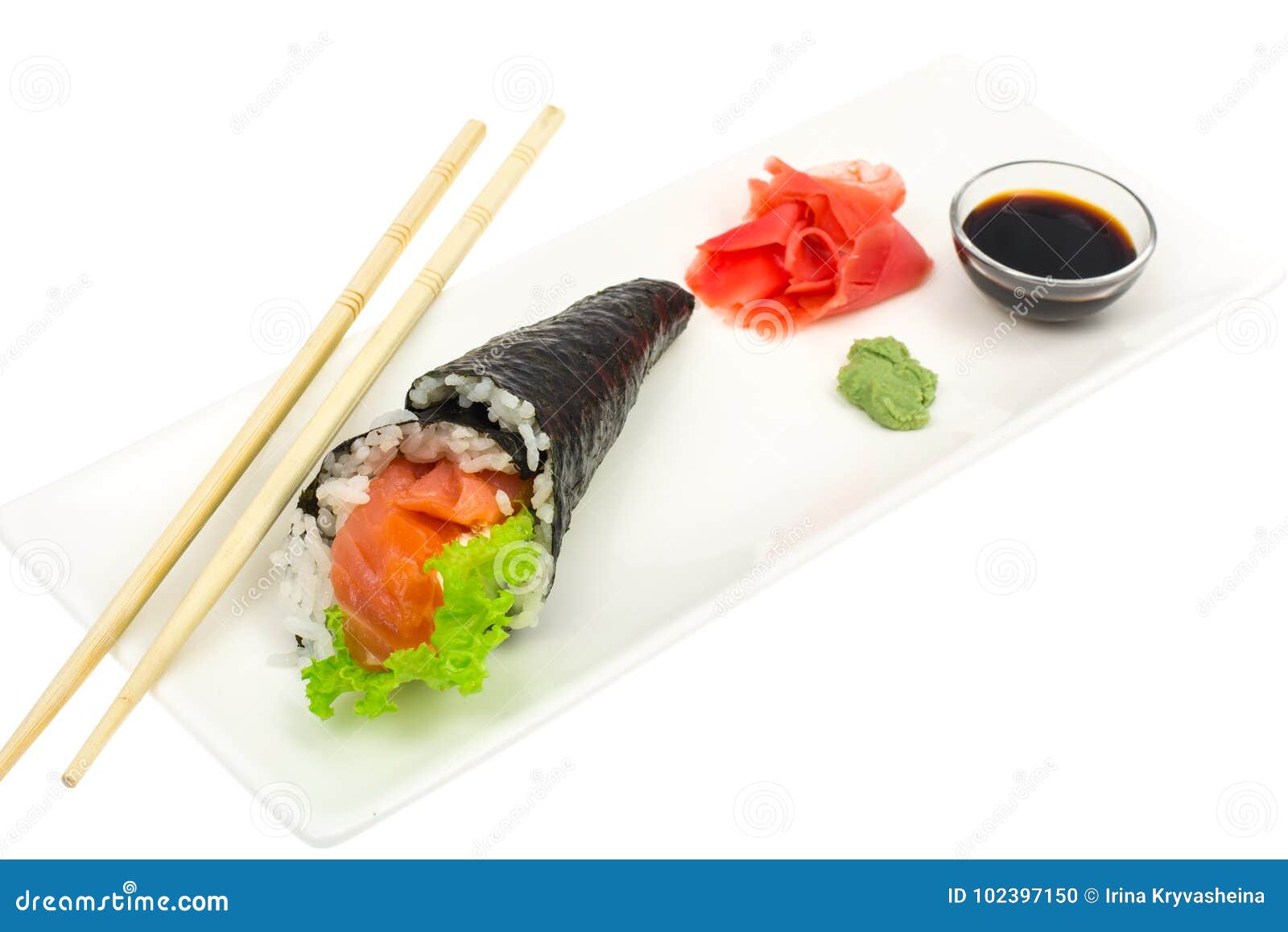 Sushi with salmon of cone stock photo. Image of oriental - 102397150