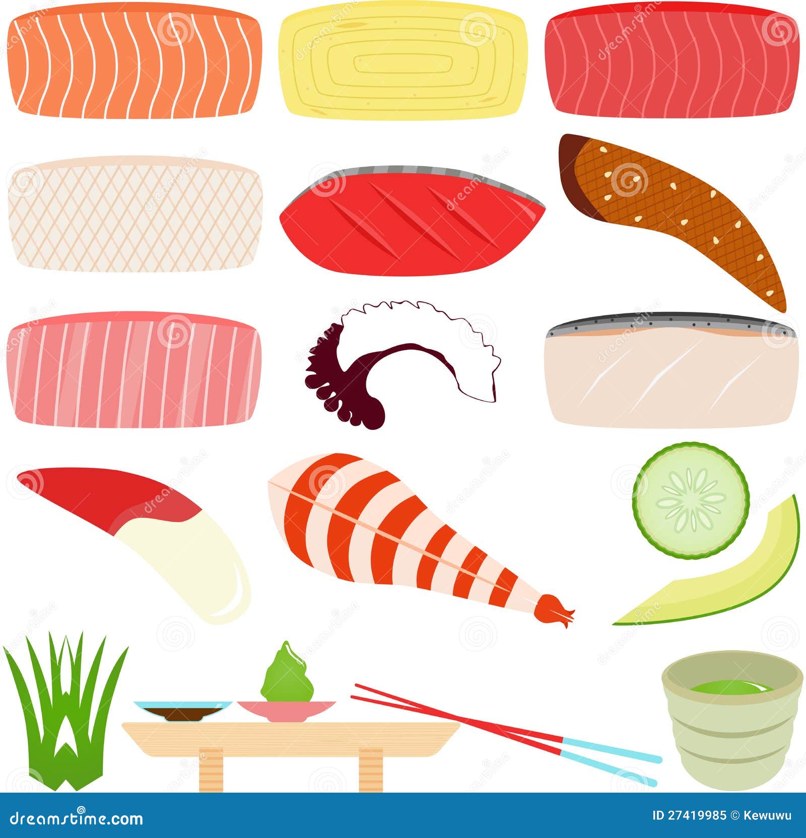 Sushi - Sashimi (Fresh Raw Fish) Stock Vector - Illustration of rice ...